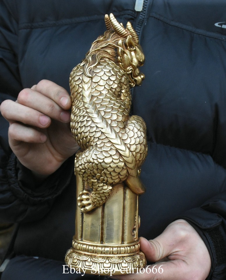 10'' Old Dynasty Copper Gilt Dragon Loong Pixiu Brave Troops Beast ...