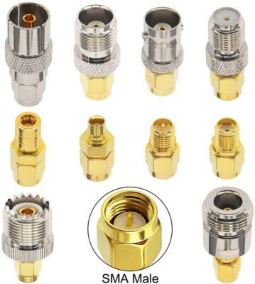 10pcs SMA Connector Kit SMA Male Plug to UHF N-Type TNC BNC MCX SMB TV ...