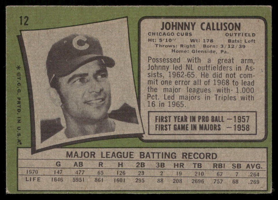 1971 Topps #12 Johnny Callison | eBay