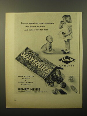 1949 Heide Jujyfruits Ad - Luscious morsels of candy goodness that ...