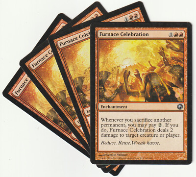 4 MAGIC The Gathering FURNACE CELEBRATION Red Enchantment PLAYSET SOM ...