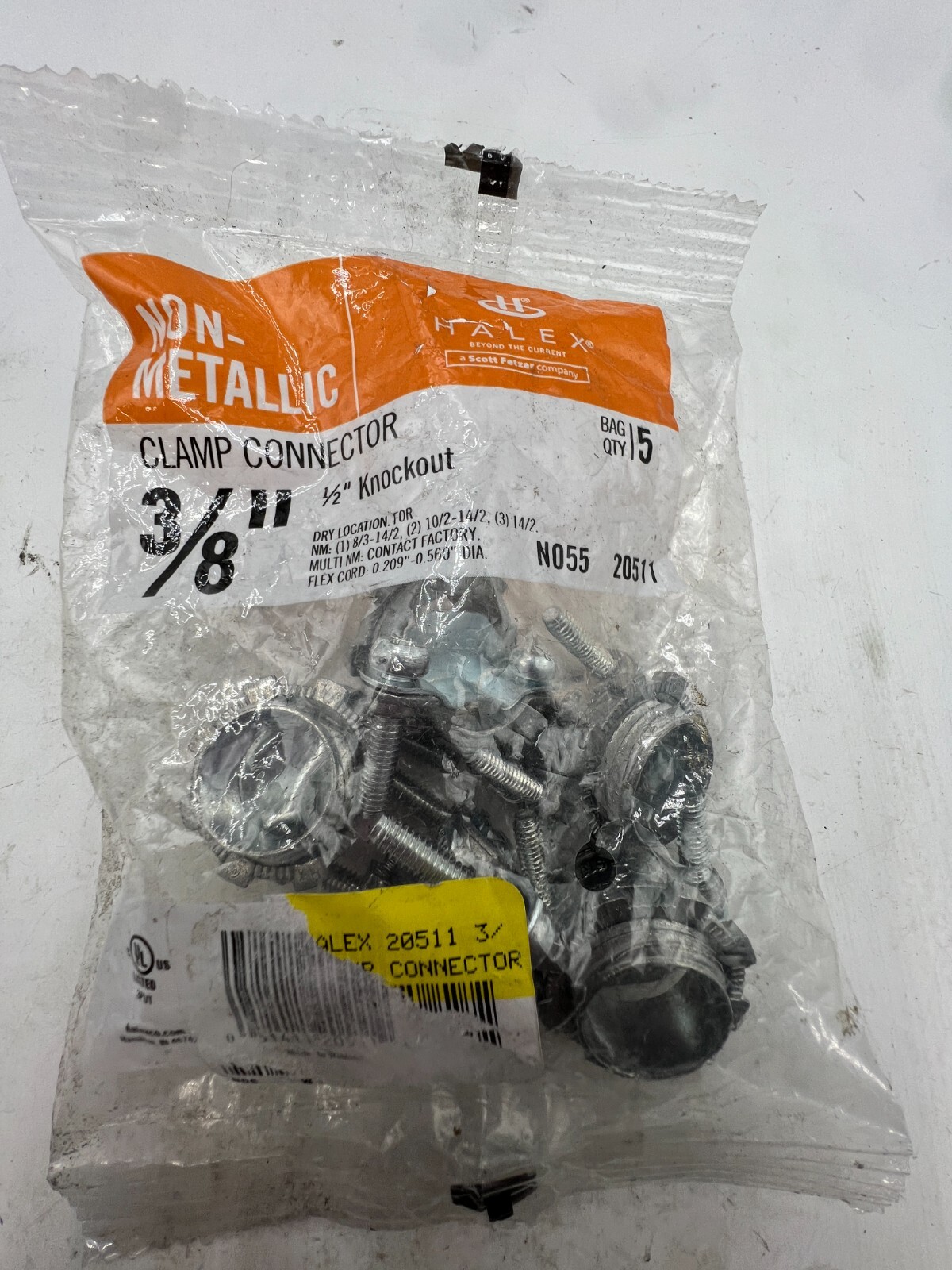 (4 Pack of 5) Halex 20511 3/8" Non-Metallic Clamp Connectors 1/2 ...