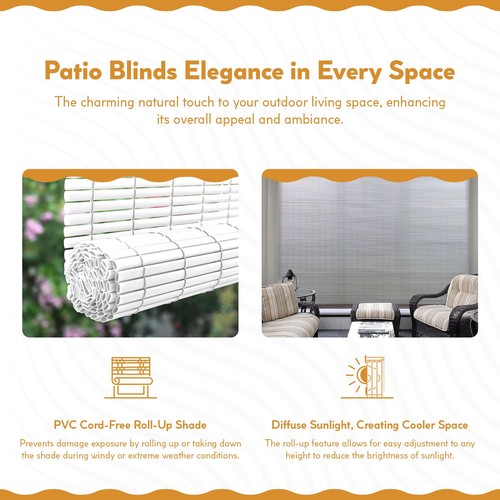 Cordless Roll up Sun Shade PVC White Blinds Outdoor Home Patio Porch 36 ...