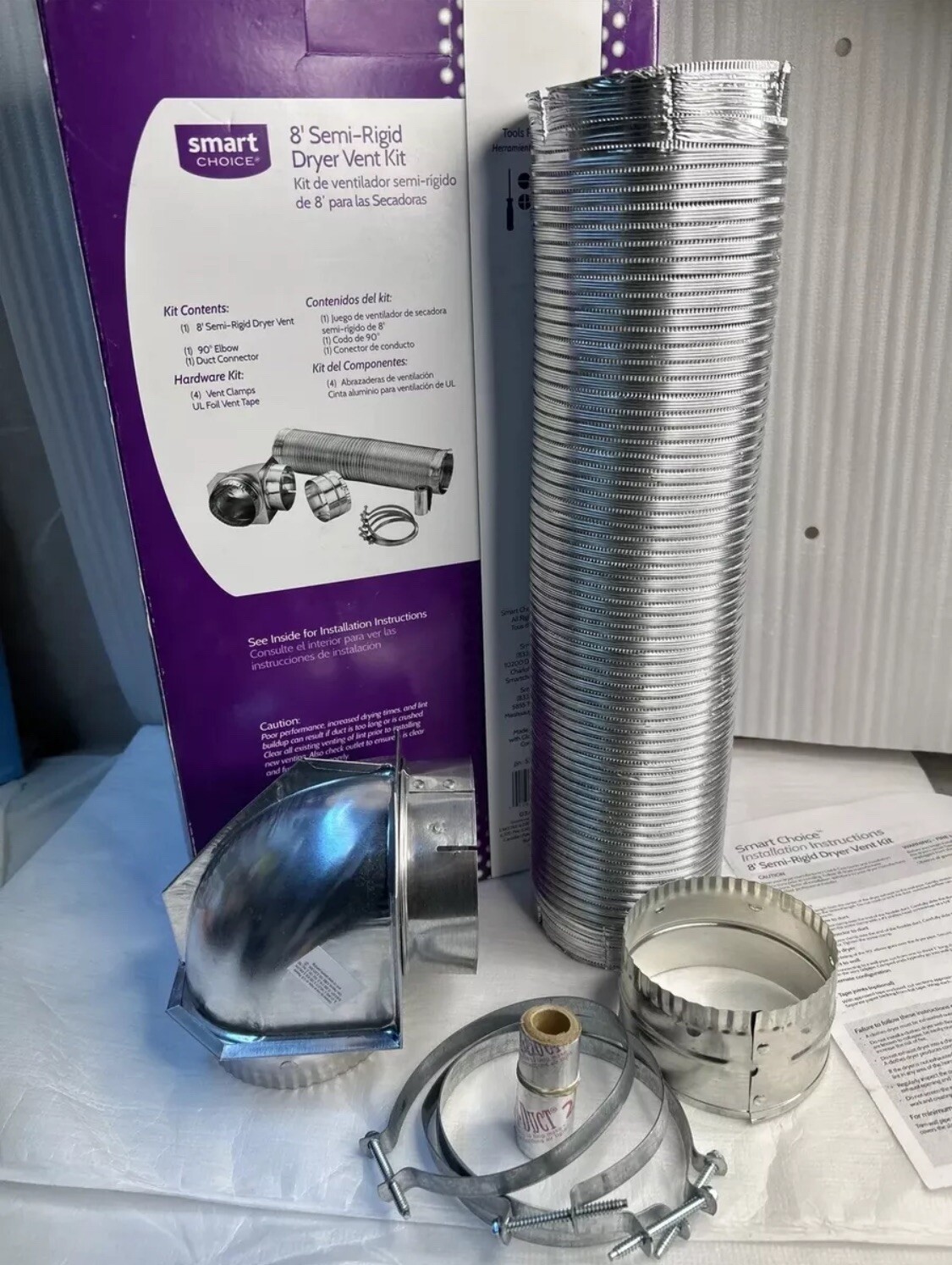 8' Semi-Rigid Dryer Duct Vent Kit 1 Vent, 1 Elbow 90*, 1 Duct Connector ...