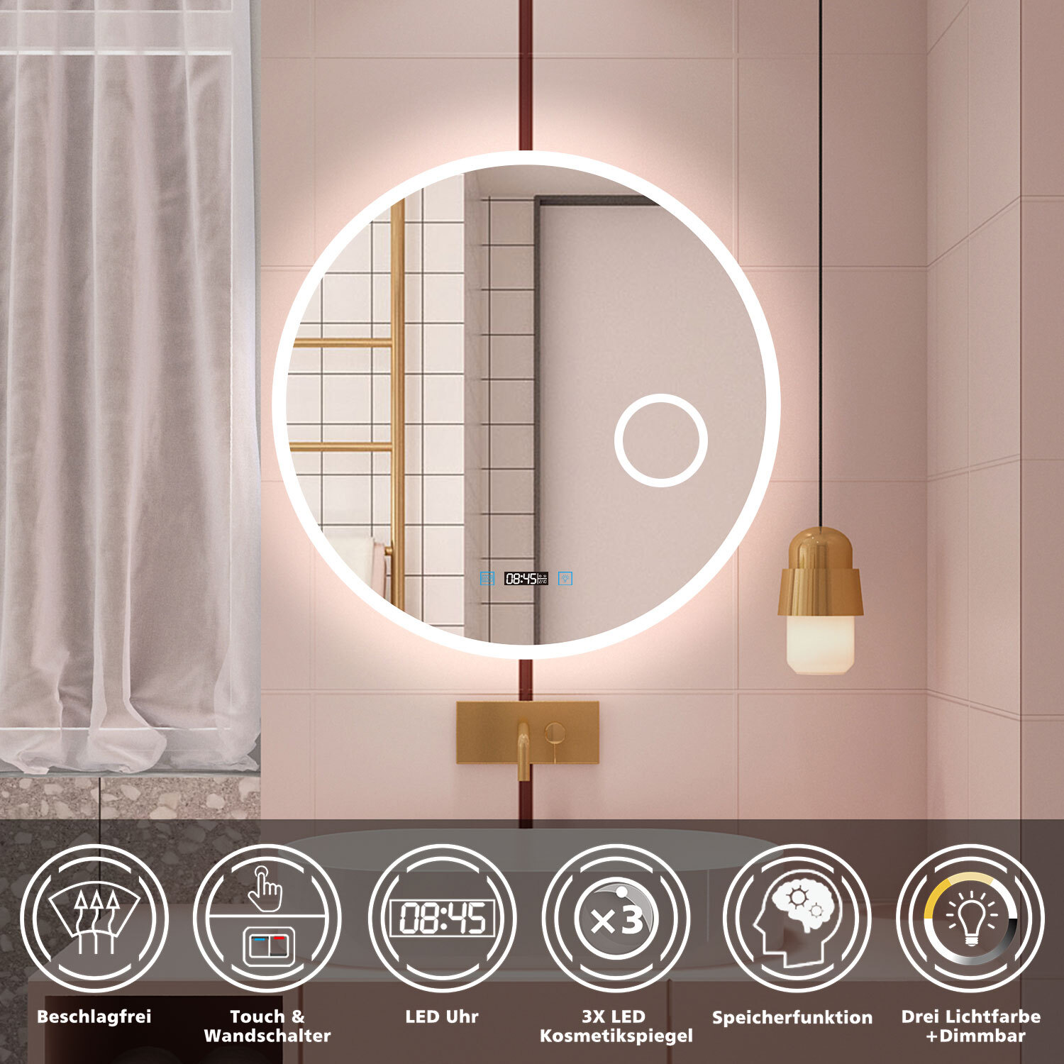 LED Spiegel Rund Wandspiegel Badspiegel mit Beleuchtung TOUCH 50/60/70 ...