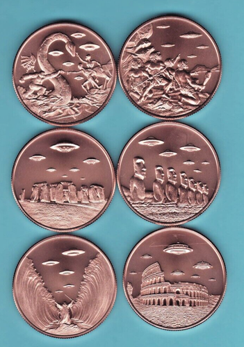 UFO's & ALIENS 6 Coin Set "THE BEGINNING" Copper 1 AVDP oz Rounds ...