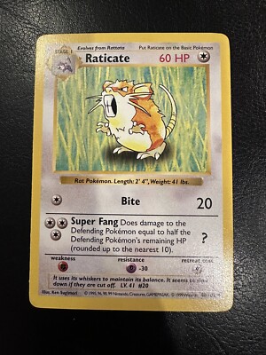 Pokémon TCG Raticate Base Set 40/102 Regular Shadowless Uncommon ...