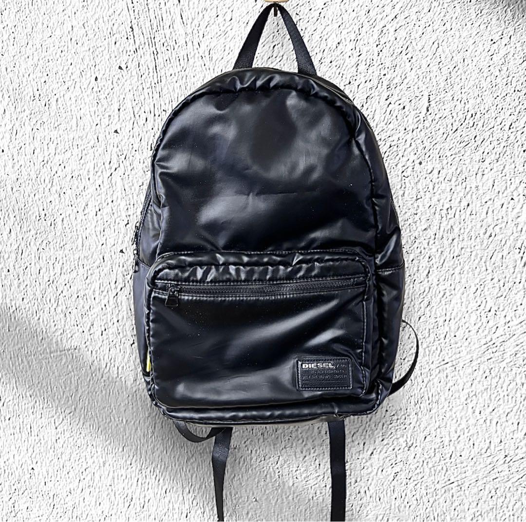 Diesel Backpack Black Patent Leather Logo Zip Origina… - Gem