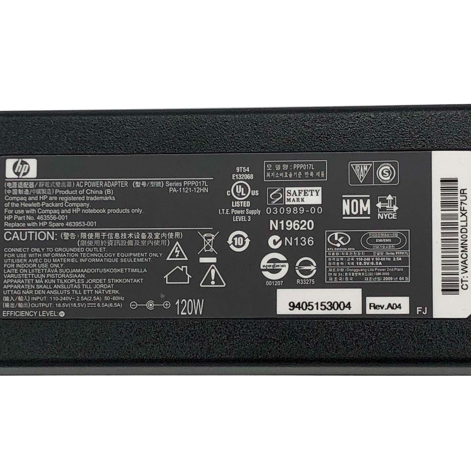 Genuine 120W HP AC Adapter for Laptop Docking Station HSTNN-I09X ...