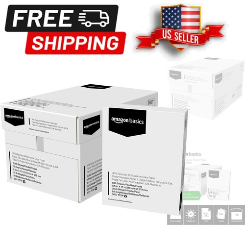 10-Ream Case of Premium Bright White 30% Recycled Copy Paper, 5000 ...
