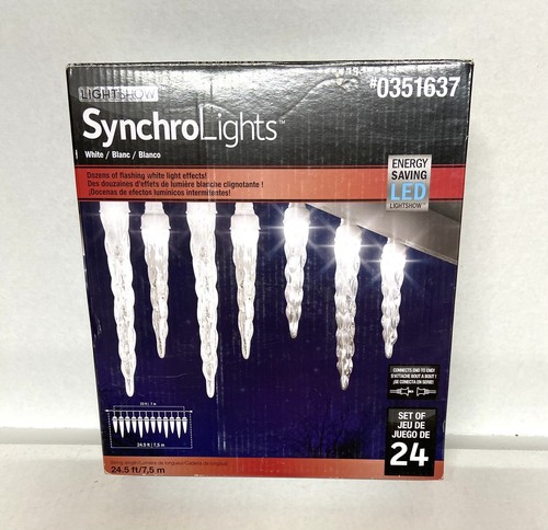 Synchro Lights 0351637 Light Show- set of 24 White Gemmy Icicle Lights ...