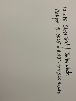 4,500 sheets gloss light Satin White gloss text 60 or 80 GSM, size 12 x ...