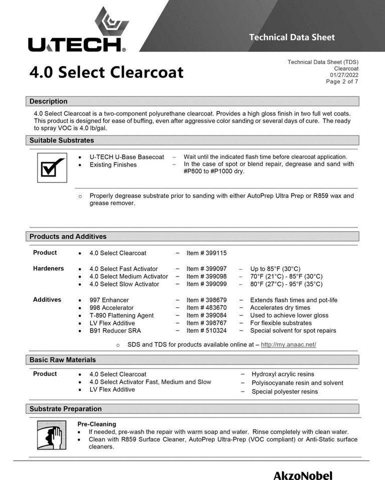 UTECH AkzoNobel U-TECH 4.0 Select Clear Coat Med Harden - Two 1.25 ...