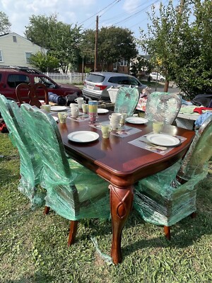 Solid wood dining room set, expandable dining Table, 6 chairs, hutch ...