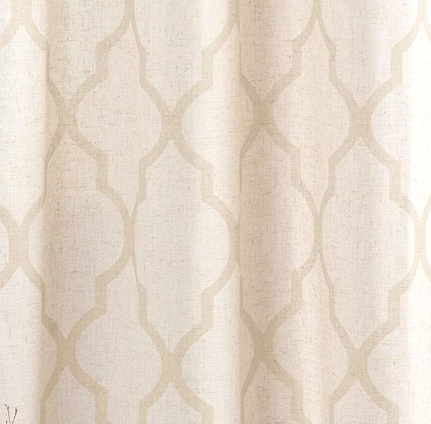 jinchan Beige Linen Moroccan Tile, Trellis Curtain Panels 50 x 63 Light ...