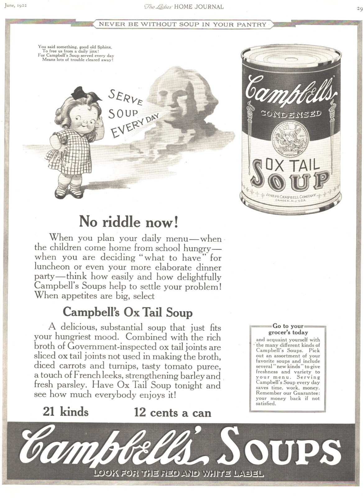 1922 Campbells Ox Tail Soup Antique Print Ad Sphinx Riddle Campbell ...