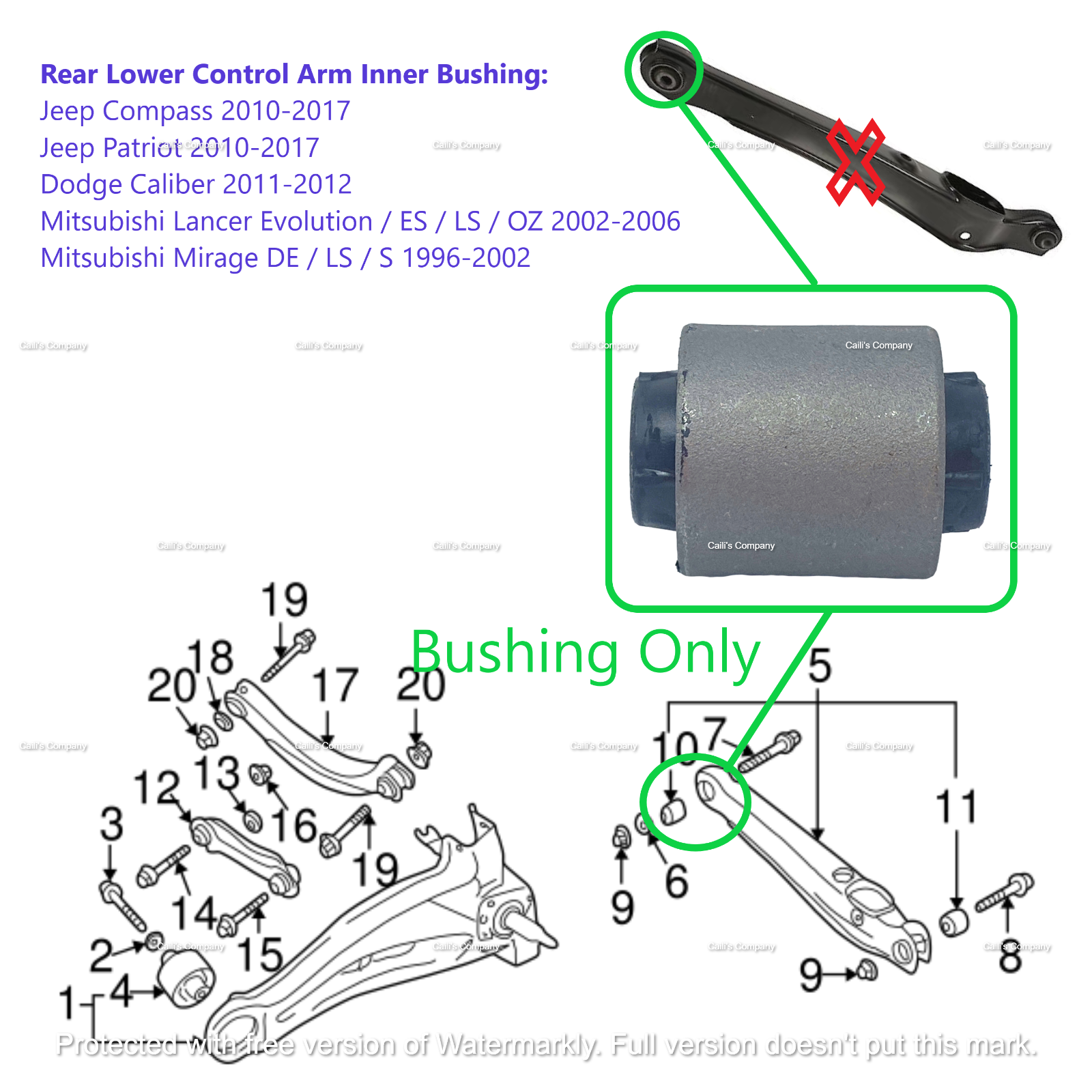MN100110 For Rear Lower Control Arm Bushing Inner Outer Mitsubishi | eBay