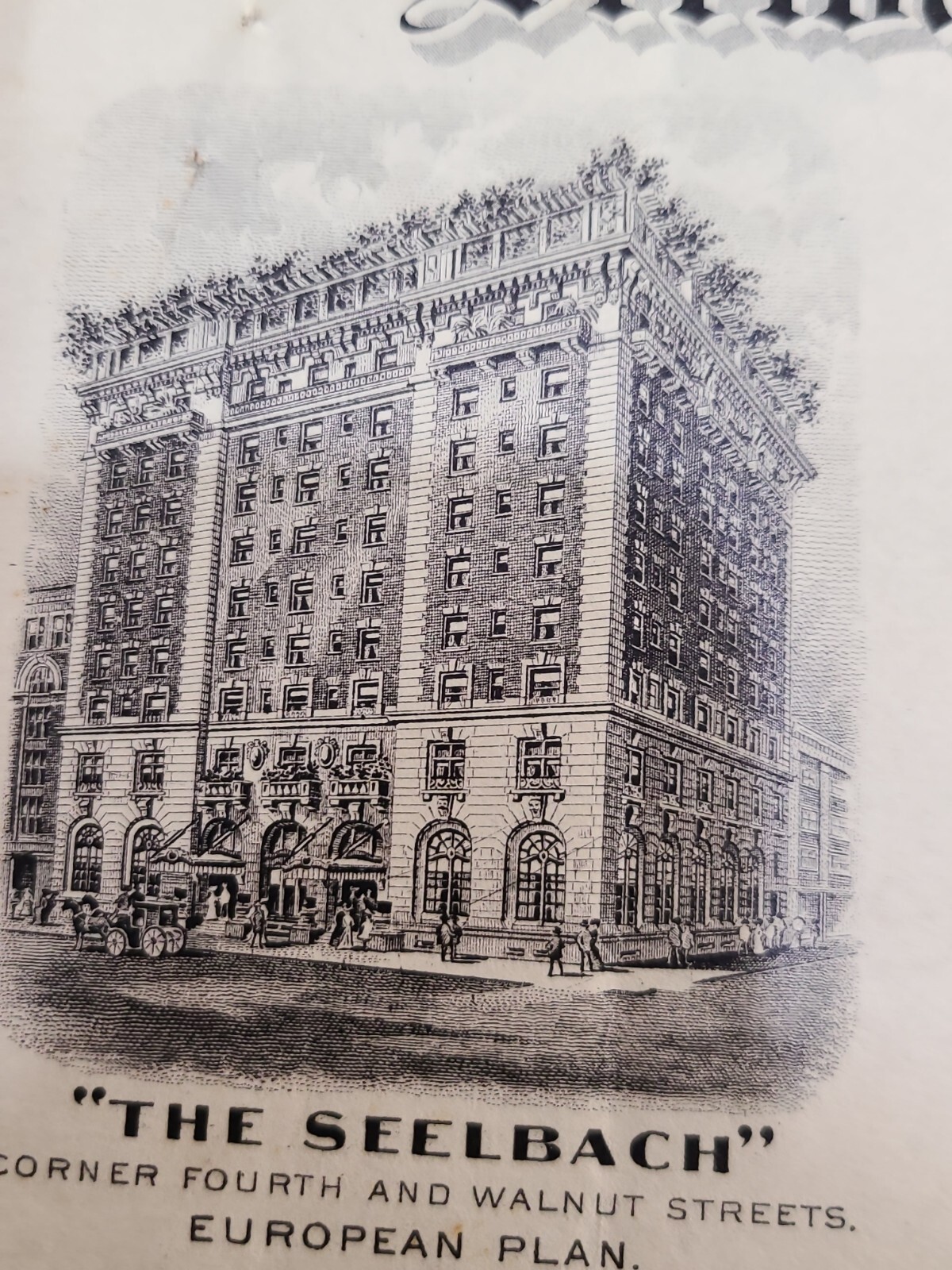 1906 Antique Document, Seelbach Hotel Co., The Old Inn, Louisville KY ...