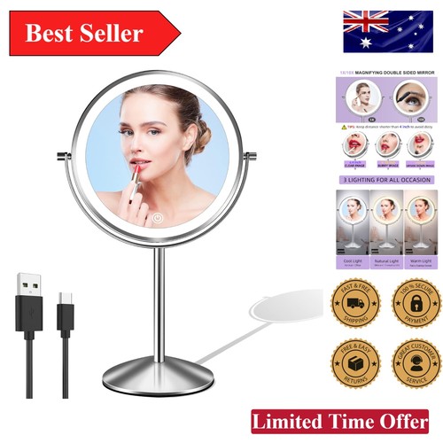 Rechargeable 8" Vanity Mirror - 3 Lighting Modes & Touch Control with ...
