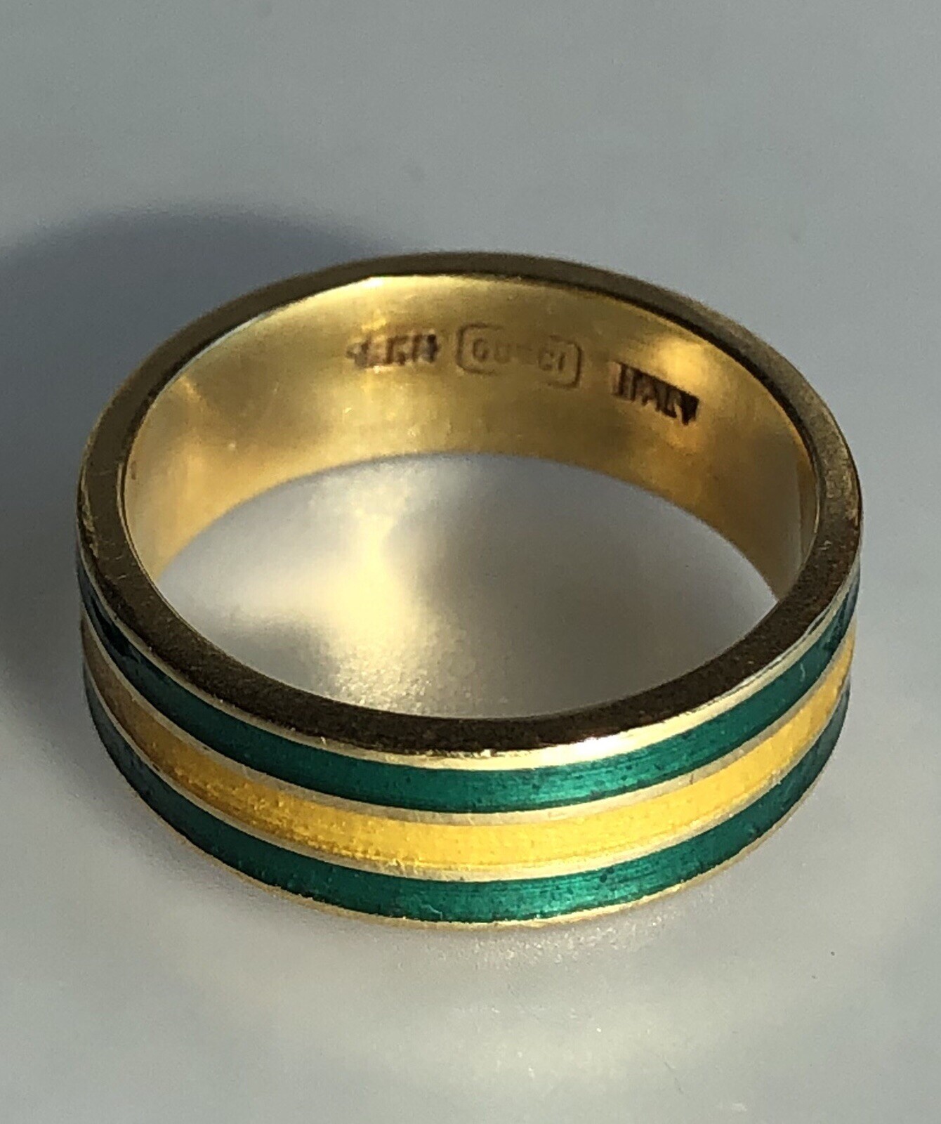 Vintage GUCCI Band Ring Estate Fine Jewelry Pre-Owned 18K Green Enamel ...