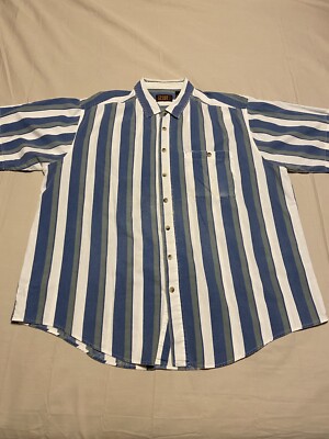 Vintage Faded Glory Distressed Button Up Shirt Blue White Stripe 2XL ...
