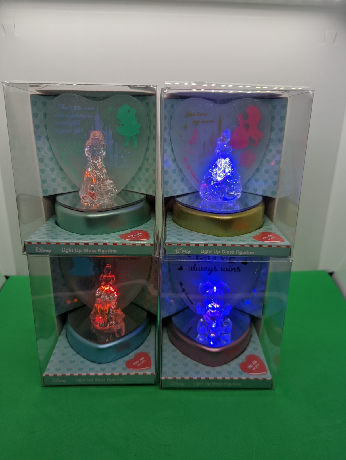 Disney's Light Up Glass Figurines Lot of 4 In Original Boxes | eBay