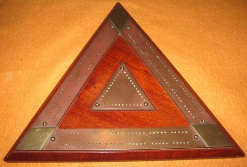 Vintage Wooden, Copper & Brass Triangle Cribbage Board/ Excellent ...