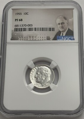1955 NGC PF68 90% Silver Proof Roosevelt Dime Portrait Label | eBay