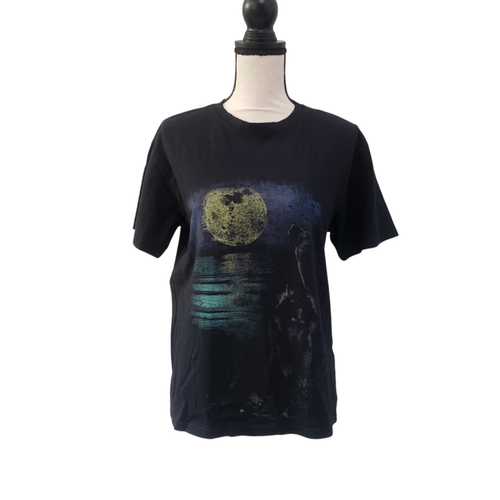 Forever 21 Distressed Wolf Howling at Moon Tshirt Black Size M | eBay