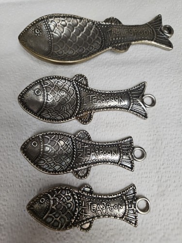 4 Vintage Woodsman Pewter Fish Measuring Spoons Kitchen Utensils | eBay