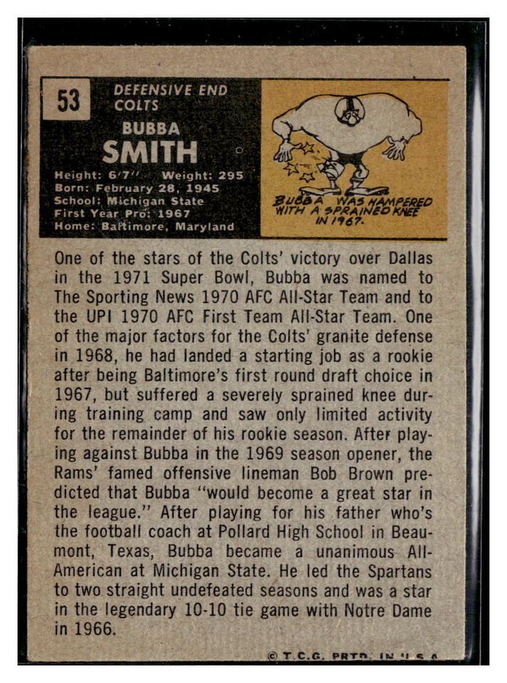 Bubba Smith 1971 Topps #53 Baltimore Colts All-Star | eBay