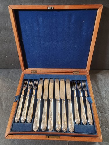 MAPPIN BROS 12 Pc ORNATE FISH SET IN FITTED WALNUT CASE LONDON ...