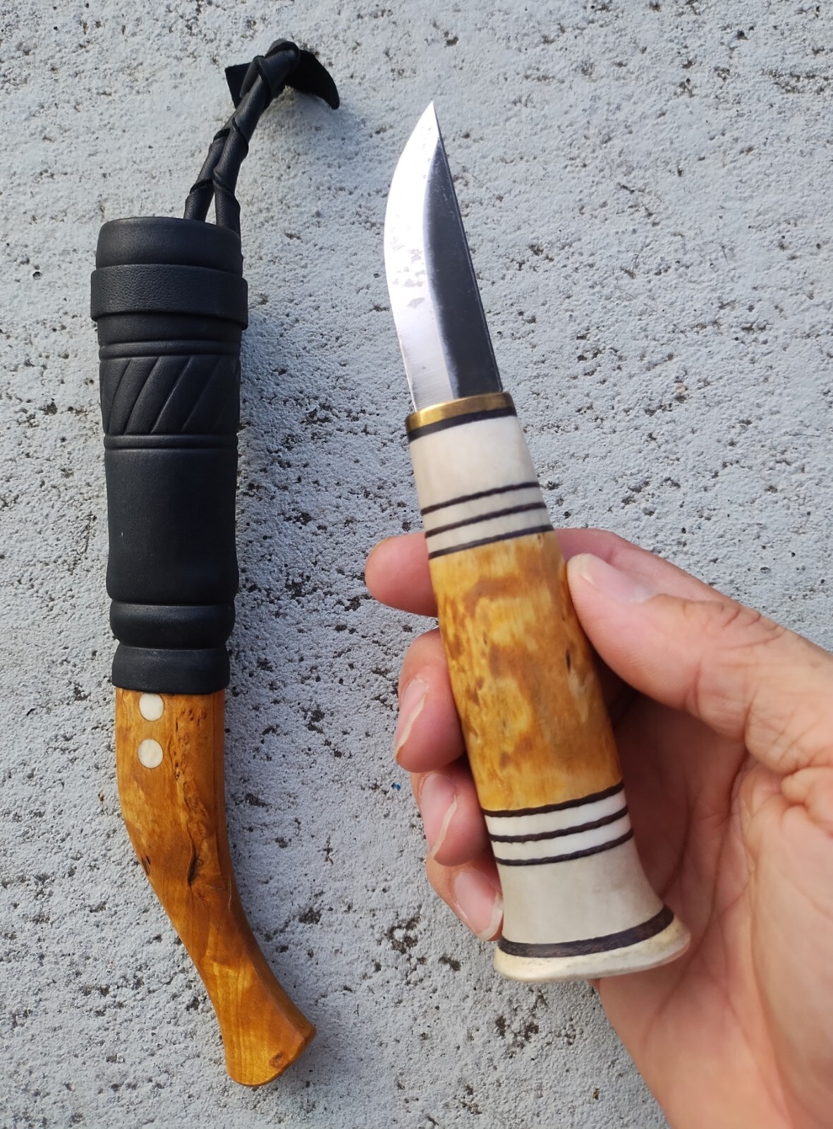 VINTAGE PUUKKO HUNTING SKINNING KNIFE CURLY BIRCH & REINDEER ANTLER ...