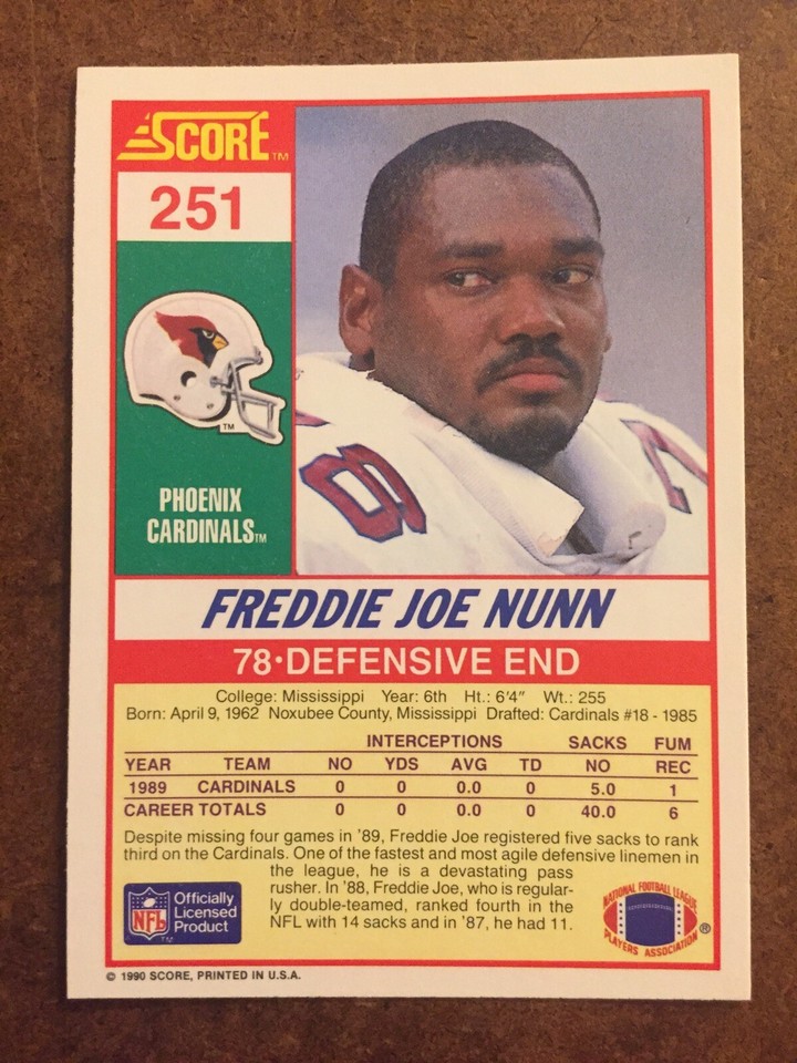 Freddie Joe Nunn 251 Score 1990 NFL Football Trading Card | eBay