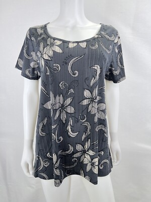 LuLaRoe Tropical Floral Top Dark Plum & Black Stripe Tunic Short Sleeve ...