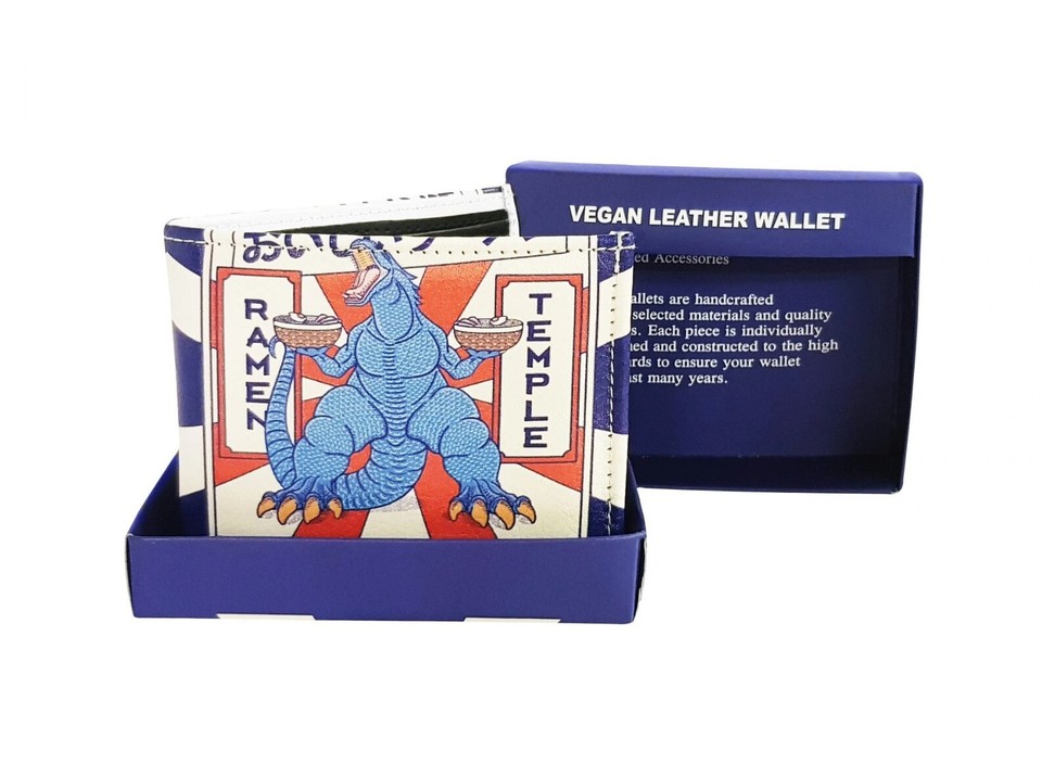 Godzilla Ramen Temple Design Handcrafted Wallet BI-Fold Vegan Leather ...