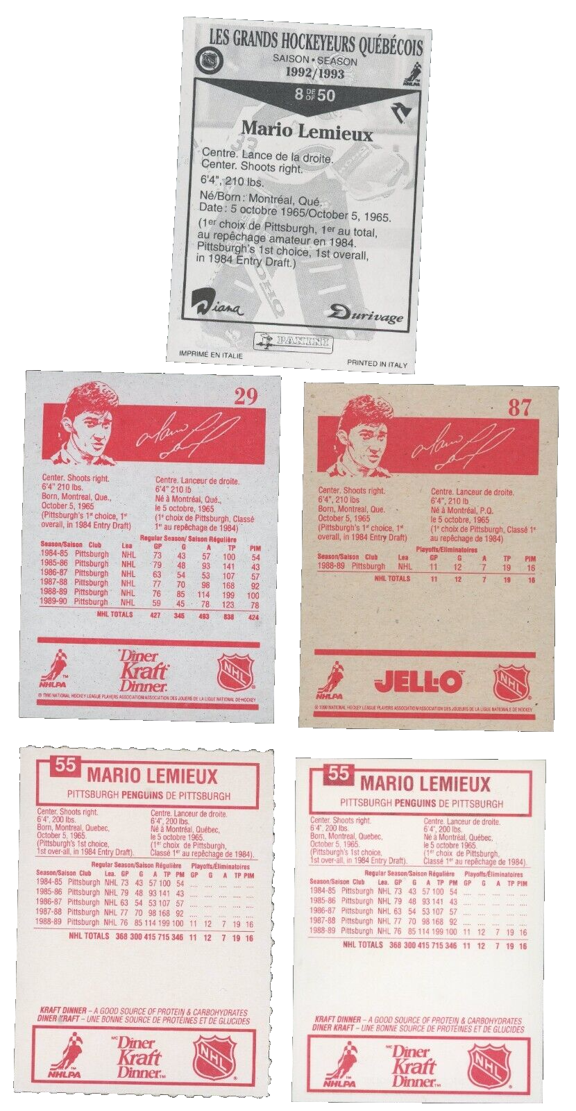 1989-1994 Kraft Mario Lemieux 4 AS cards lot + 1 Jello card MC-5027 | eBay