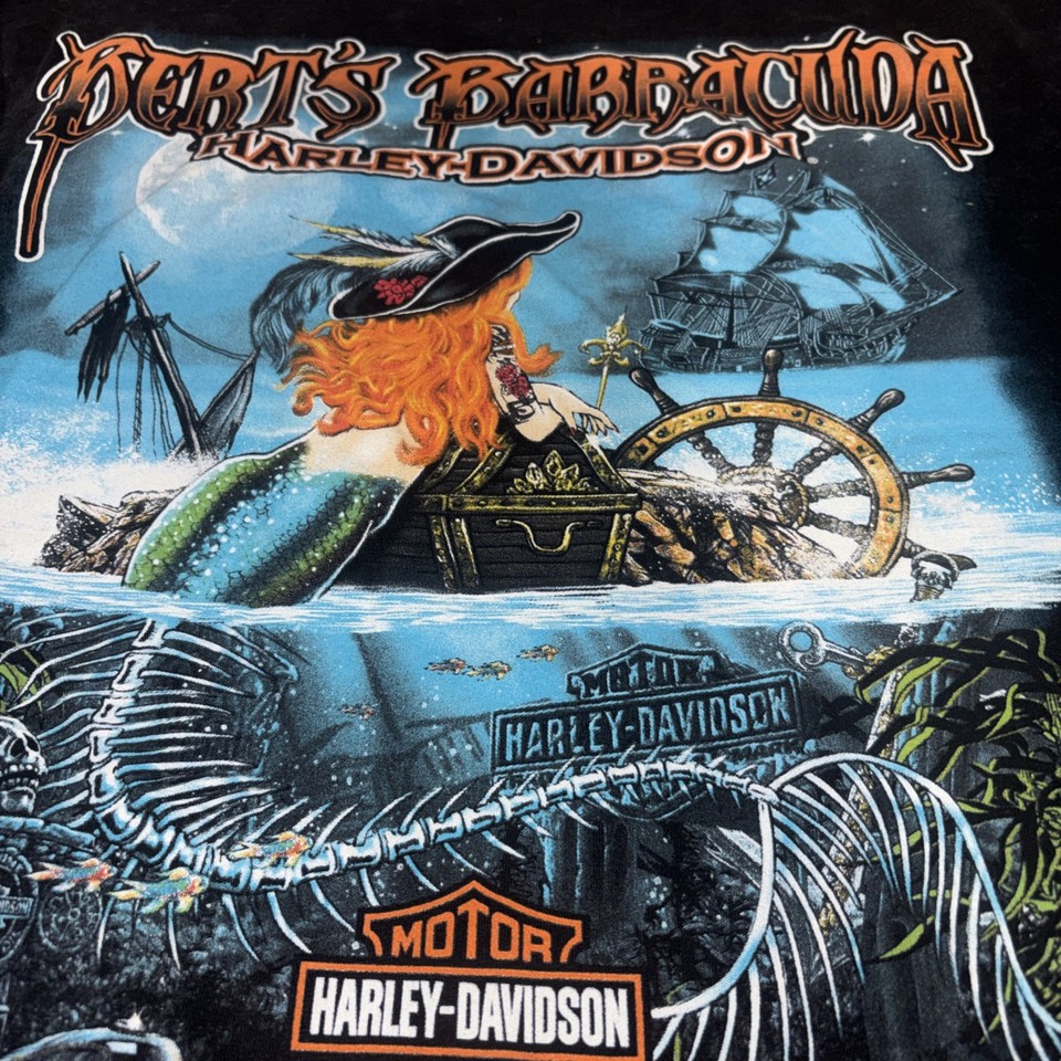 Harley Davidson Bert's Barracuda Florida Graphic T-Shirt Size L Mermaid ...