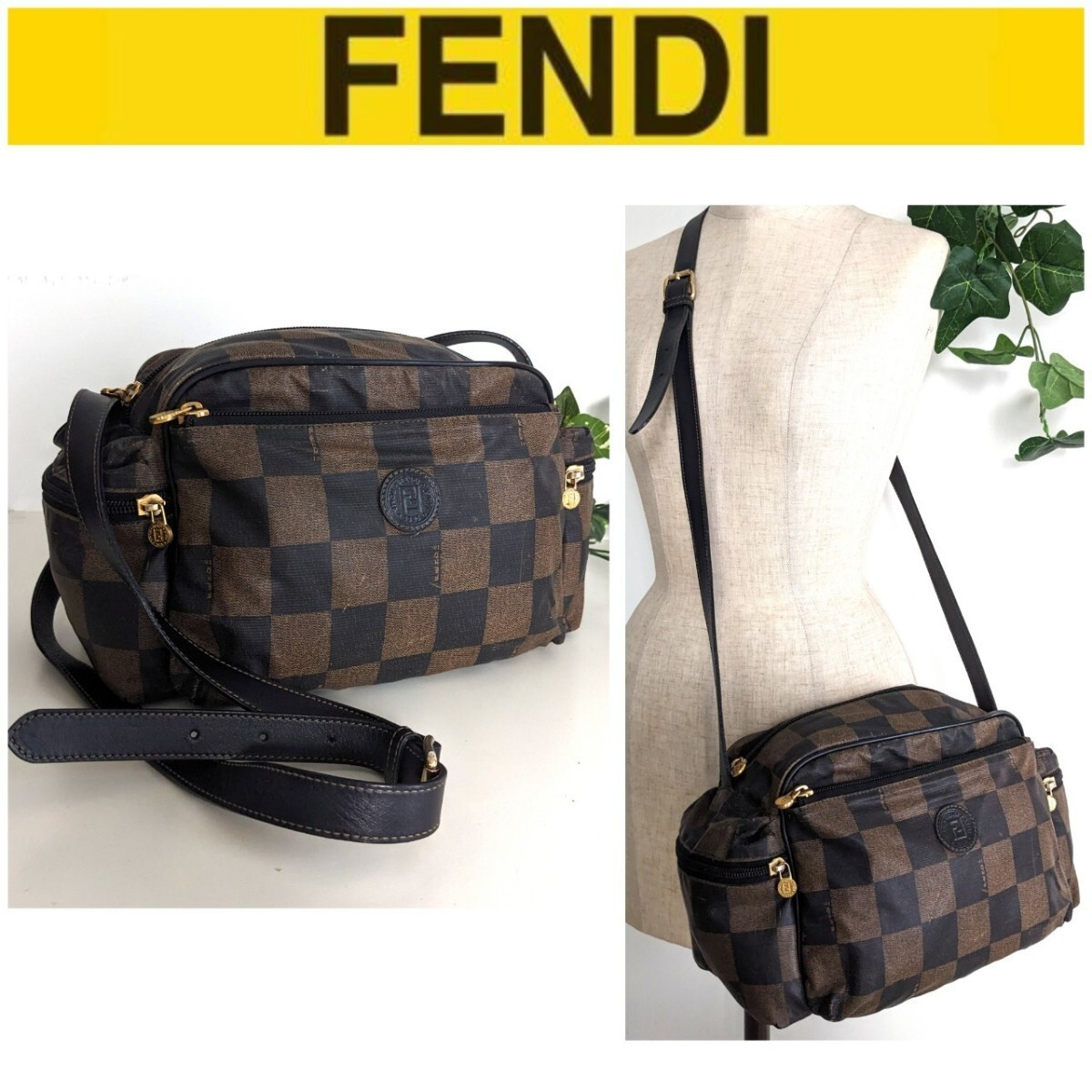 Fendi Vintage Old Pecan Check Pattern Shoulder Bag Ny… - Gem