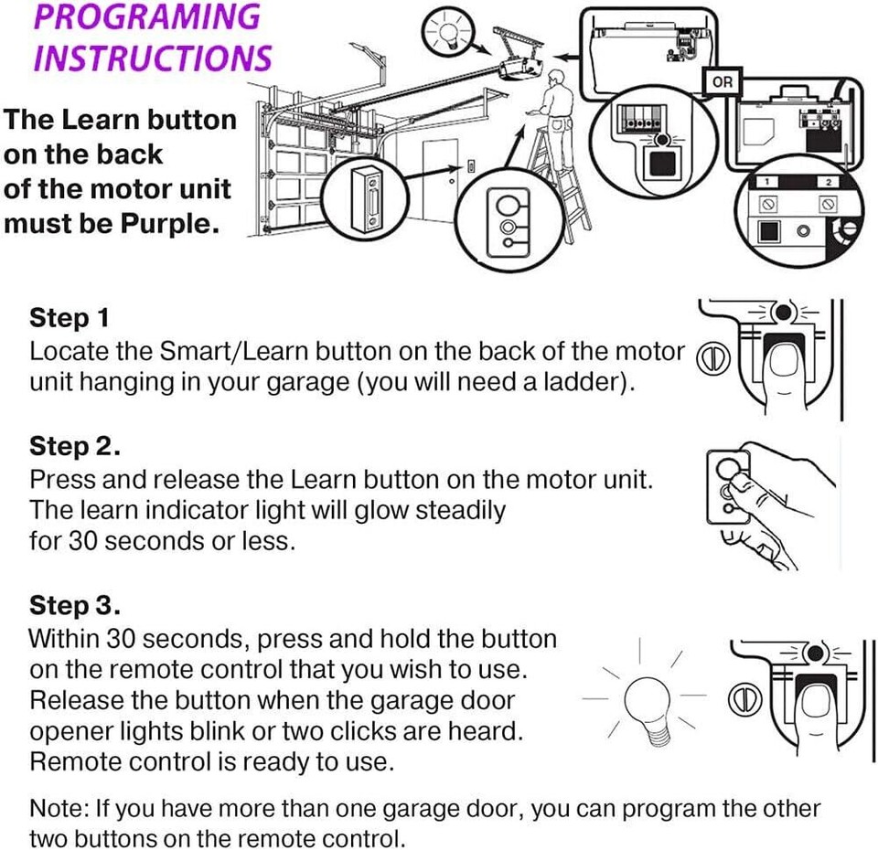 For Sears Craftsman Garage Door Remote Purple 139.53753 HBW2028 315MHz ...
