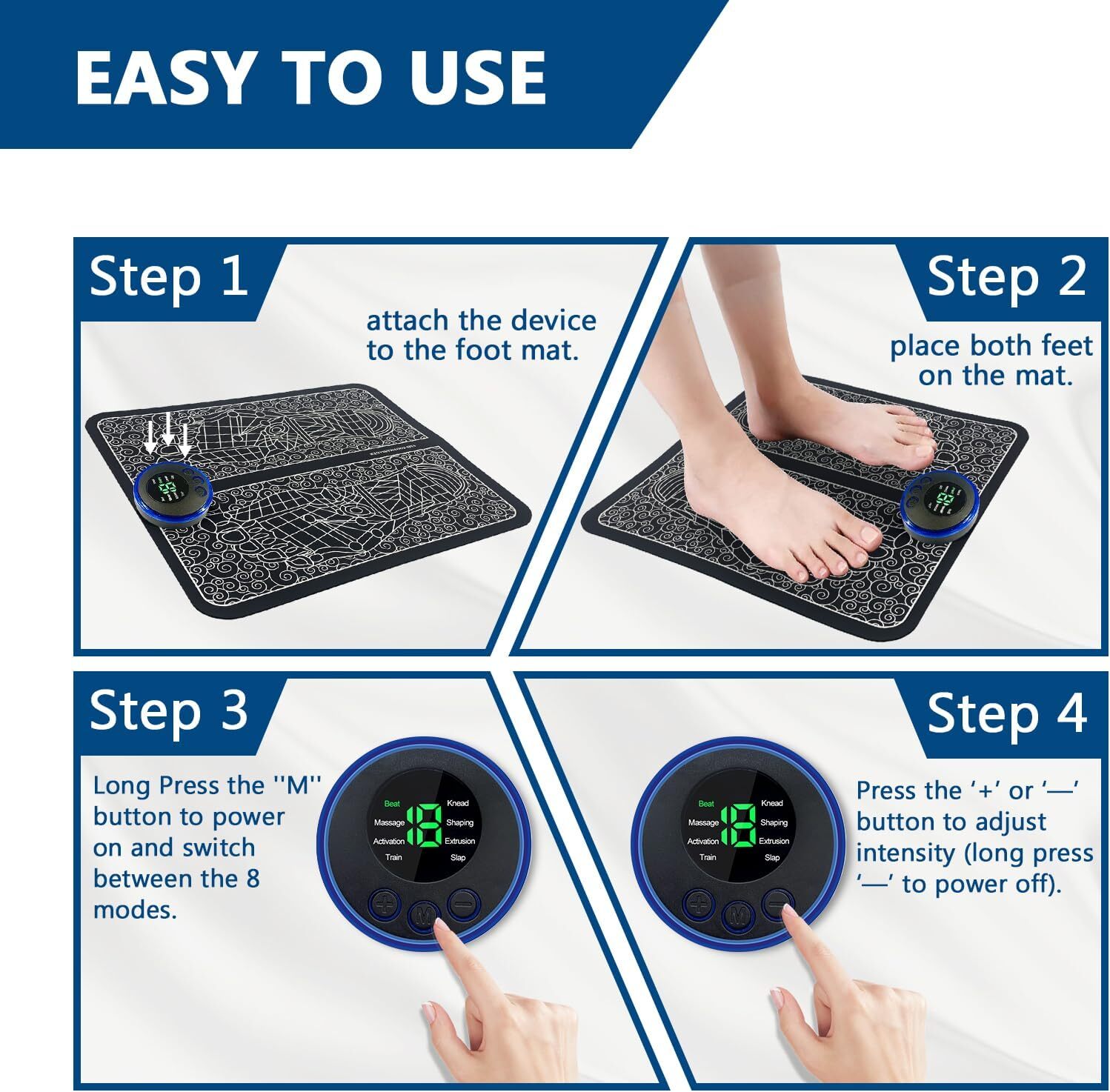 19 Level EMS Electric Foot Massager Pad Muscle Stimulator Blood ...