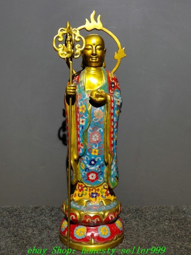 18''Old Dynasty Cloisonne Enamel Gold Tang San Zang Ksitigarbha Buddha ...