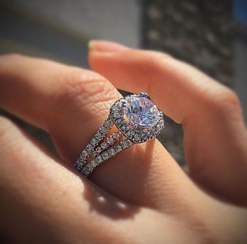 Triple Shank 2.60Ct Simulated Diamond Halo Engagement Ring 14k White ...