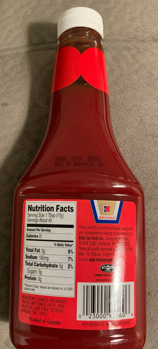 Heinz Ketchup Back Label
