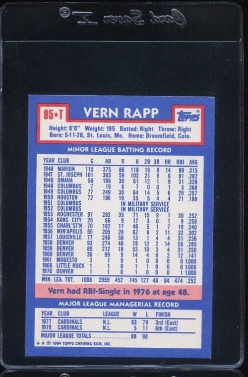 1984 TOPPS TRADED TIFFANY #95T VERN RAPP CINCINNATI MANAGER | eBay