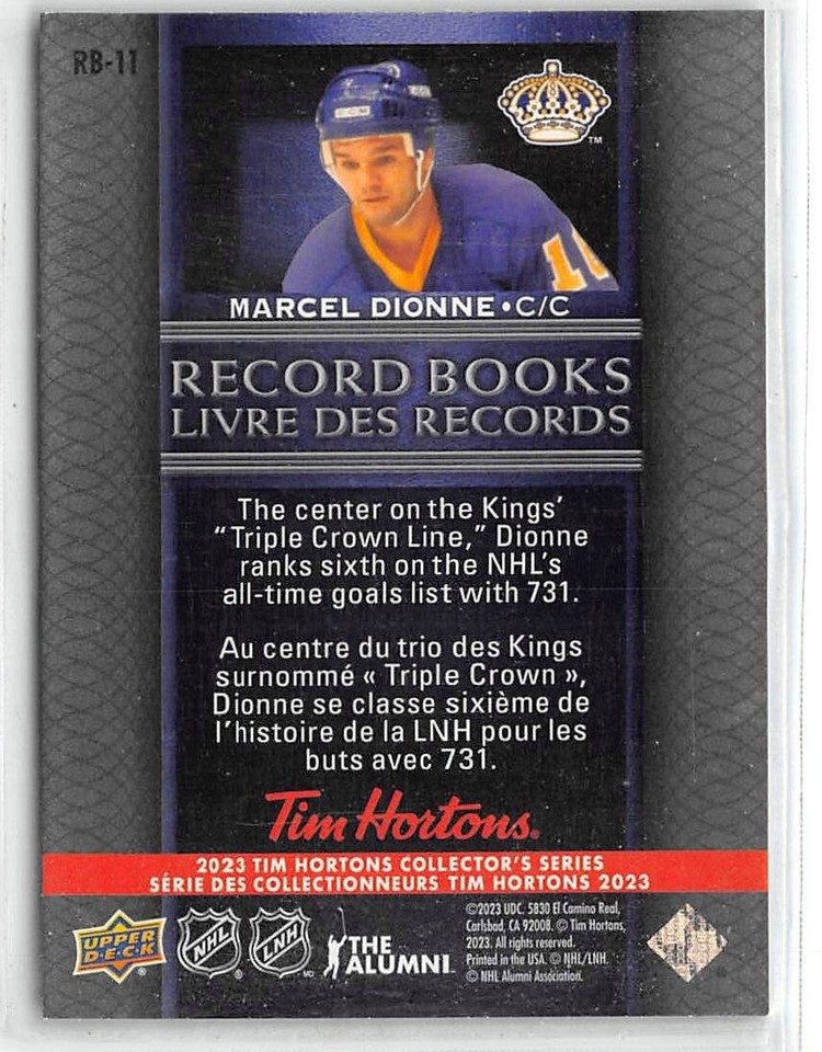2023 Tim Hortons Legends Record Books RB-11 Marcel Dionne | eBay
