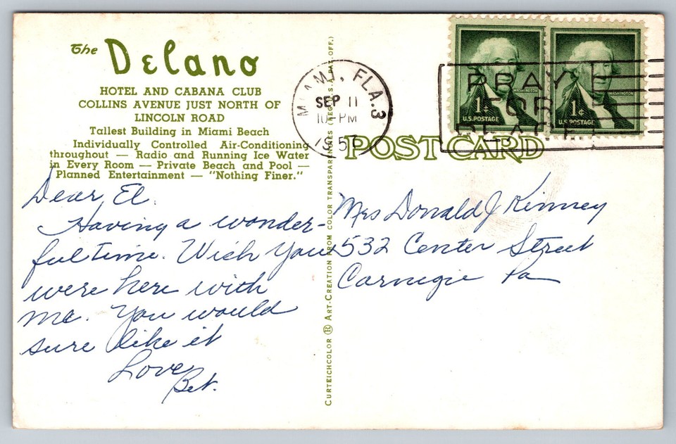 Vintage Postcard FL Miami Beach Delano Hotel Cabana Club Pool Chrome | eBay