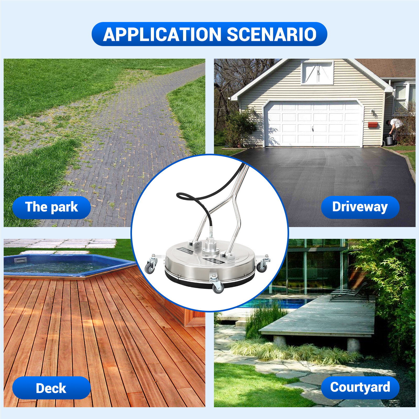 20 Inch Pressure Washer Surface Cleaner Stainless Steel with 4 Spinner ...