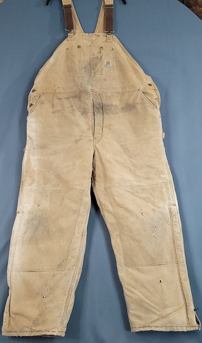 Carhartt Men's Bib Overalls Heavy Canvas Lined Workwear Brown Size 50 x ...