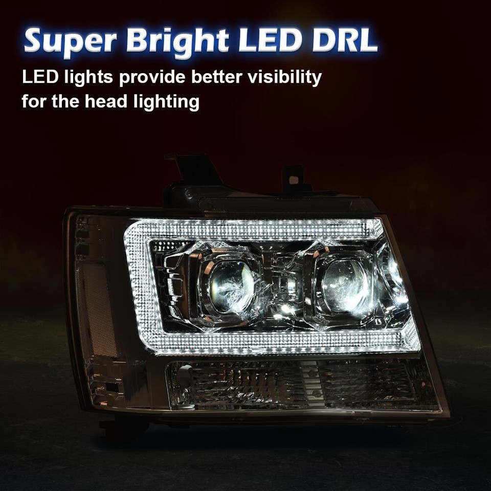 LED Tube Dual Projector Lamp Headlights Fit For 2007-14 Tahoe Suburban ...